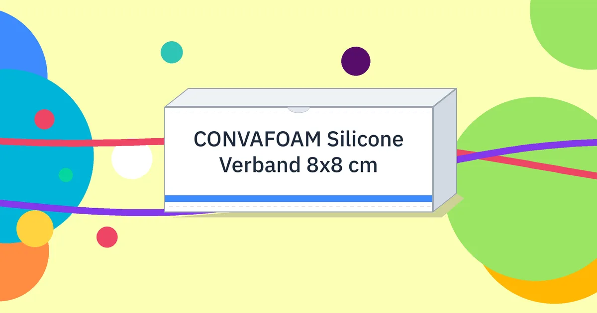 Symbolbild: Packung mit der Aufschrift CONVAFOAM Silicone Verband 8x8 cm (PZN 19906418) – Verfügbarkeit und Bezug in Apotheken in Frankfurt am Main