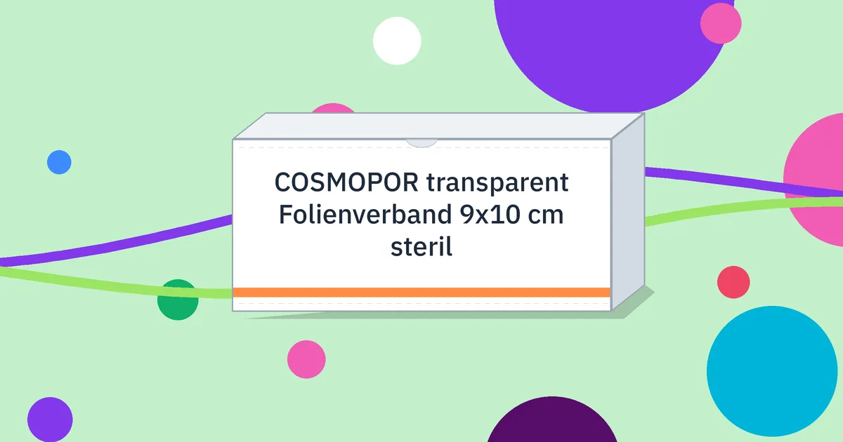 Symbolbild: Packung mit der Aufschrift COSMOPOR transparent Folienverband 9x10 cm steril (PZN 19453738) – Verfügbarkeit und Bezug in Apotheken in Frankfurt am Main