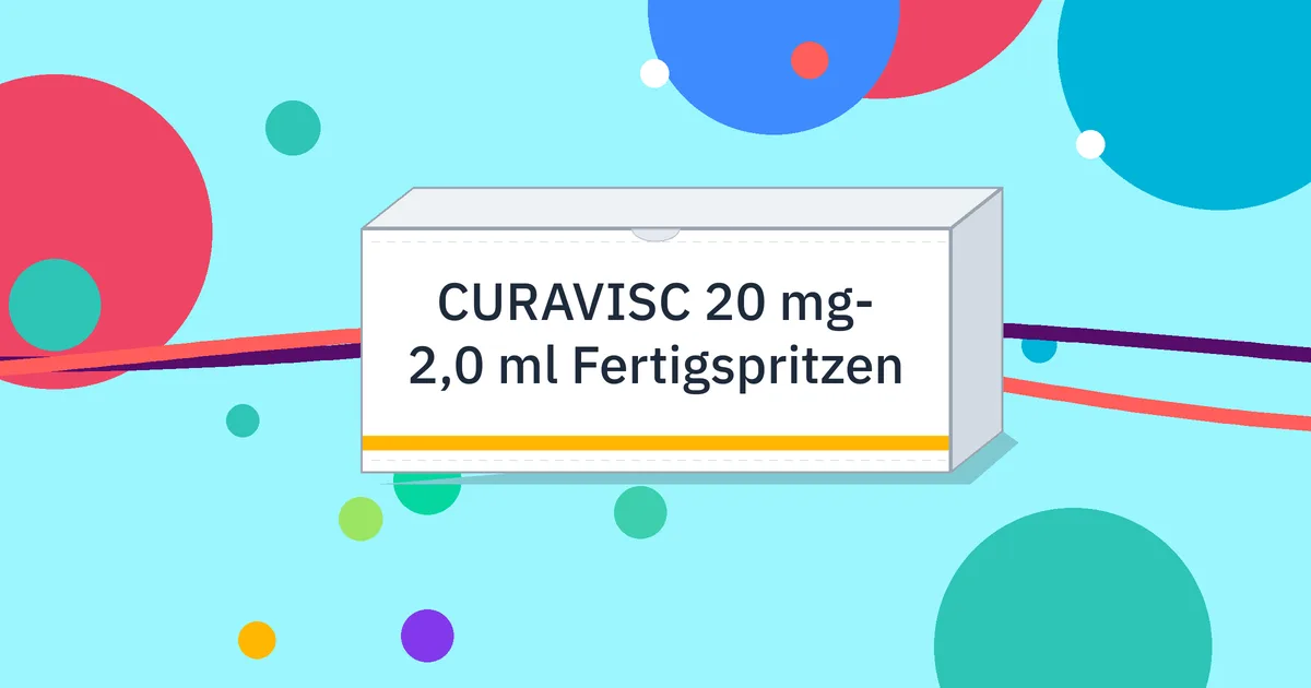 Symbolbild: Packung mit der Aufschrift CURAVISC 20 mg-2,0 ml Fertigspritzen (PZN 01442295) – Verfügbarkeit und Bezug in Apotheken in Frankfurt am Main