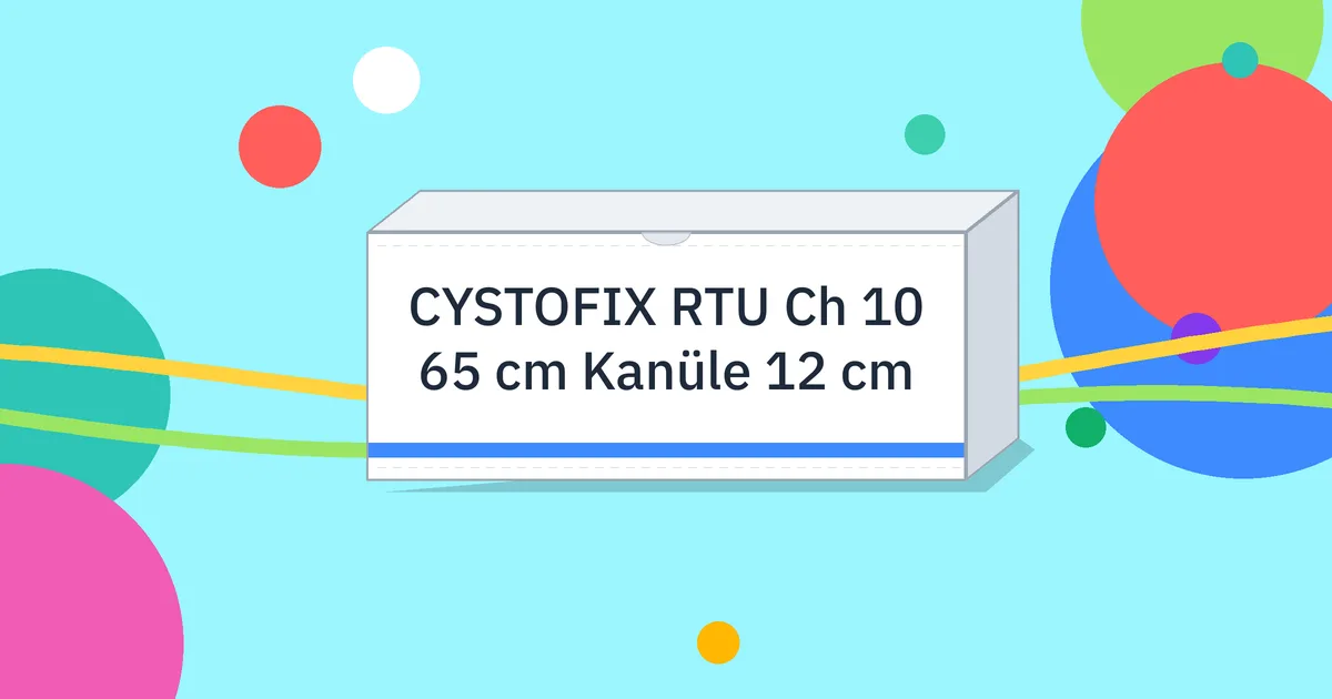 Symbolbild: Packung mit der Aufschrift CYSTOFIX RTU Ch 10 65 cm Kanüle 12 cm (PZN 11584719) – Verfügbarkeit und Bezug in Apotheken in Frankfurt am Main