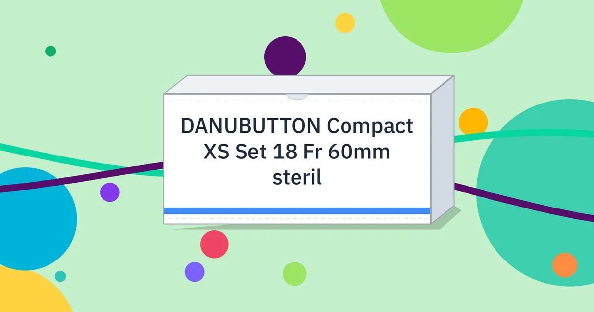 Symbolbild: Packung mit der Aufschrift DANUBUTTON Compact XS Set 18 Fr 60mm steril (PZN 19853490) – Verfügbarkeit und Bezug in Apotheken in Frankfurt am Main