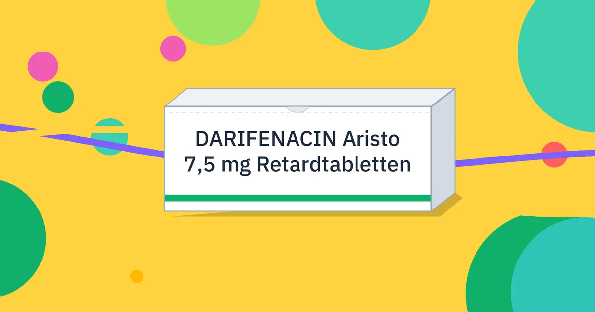 Symbolbild: Packung mit der Aufschrift DARIFENACIN Aristo 7,5 mg Retardtabletten (PZN 17249086) – Verfügbarkeit und Bezug in Apotheken in Frankfurt am Main