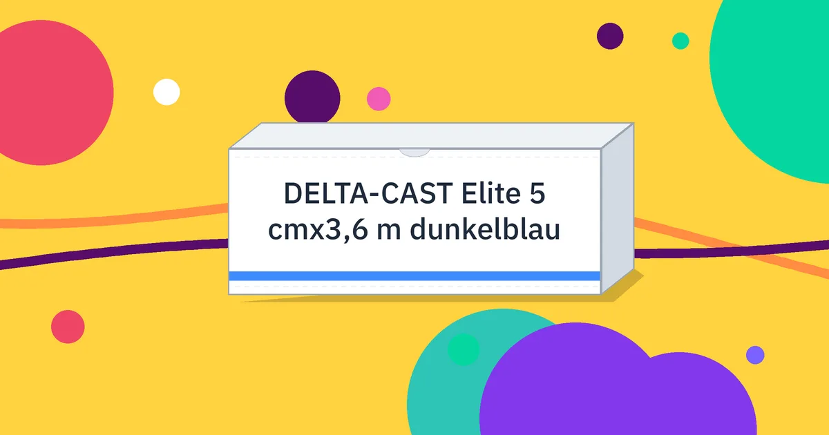 Symbolbild: Packung mit der Aufschrift DELTA-CAST Elite 5 cmx3,6 m dunkelblau (PZN 15565469) – Verfügbarkeit und Bezug in Apotheken in Frankfurt am Main