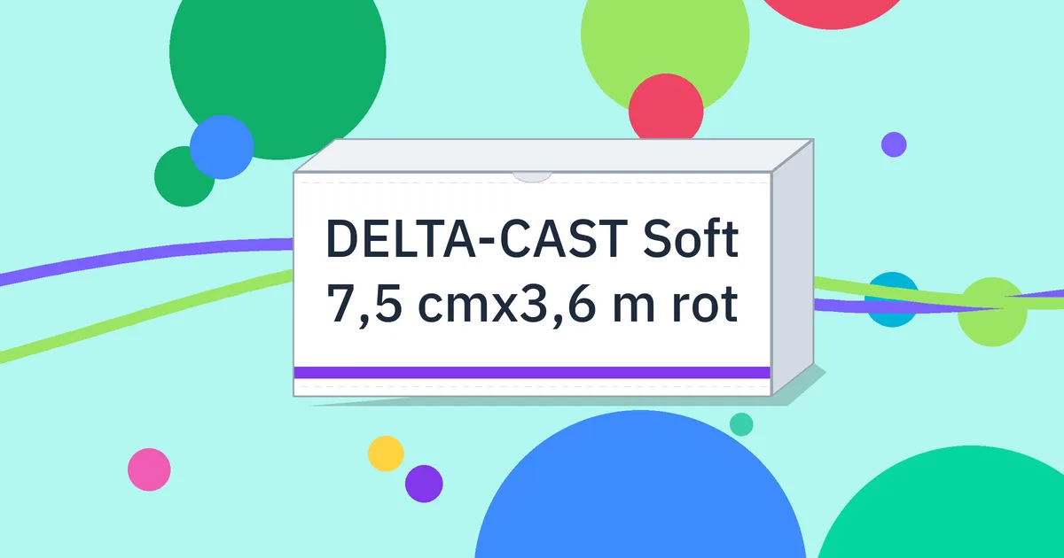 Symbolbild: Packung mit der Aufschrift DELTA-CAST Soft 7,5 cmx3,6 m rot (PZN 09275684) – Verfügbarkeit und Bezug in Apotheken in Frankfurt am Main