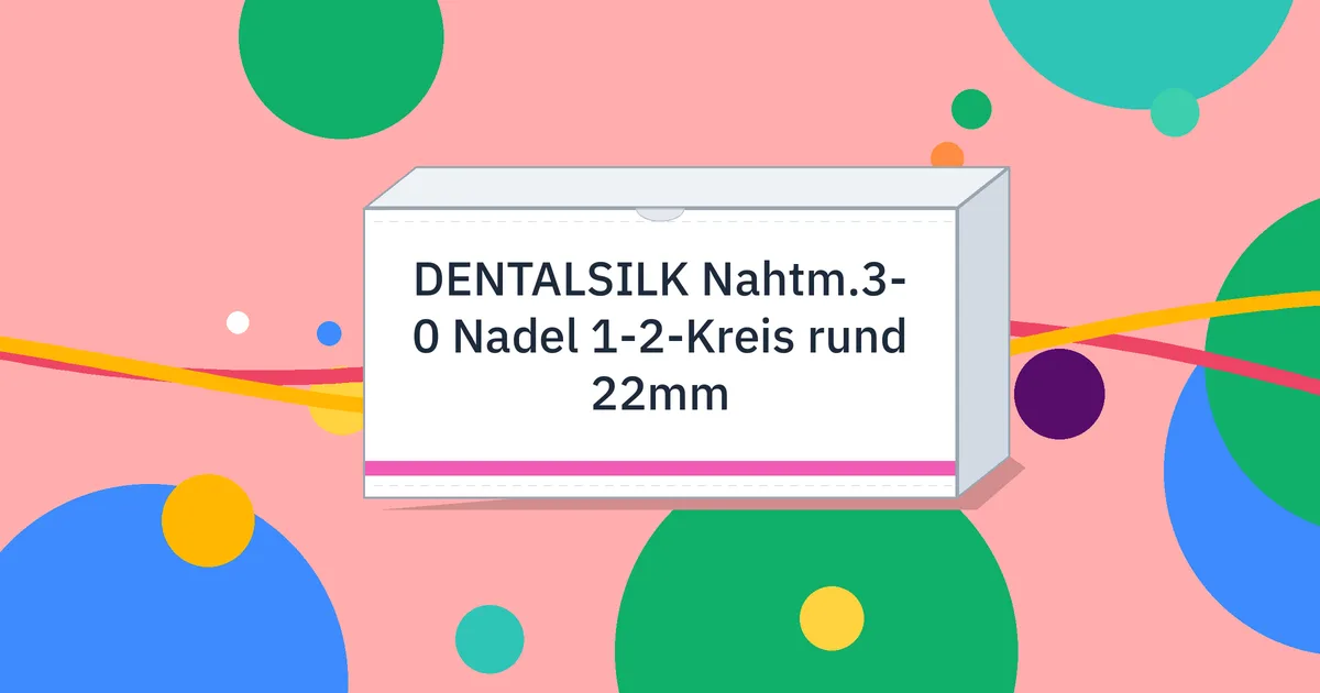 Symbolbild: Packung mit der Aufschrift DENTALSILK Nahtm.3-0 Nadel 1-2-Kreis rund 22mm (PZN 16756680) – Verfügbarkeit und Bezug in Apotheken in Frankfurt am Main
