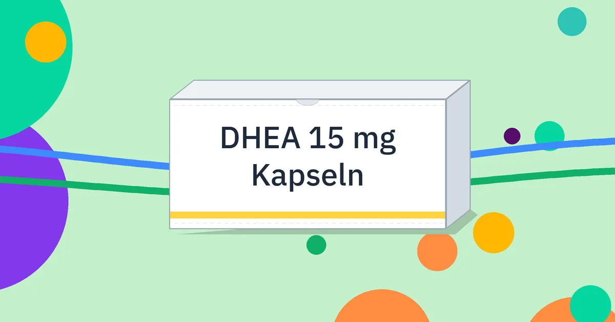 Symbolbild: Packung mit der Aufschrift DHEA 15 mg Kapseln (PZN 18471763) – Verfügbarkeit und Bezug in Apotheken in Frankfurt am Main