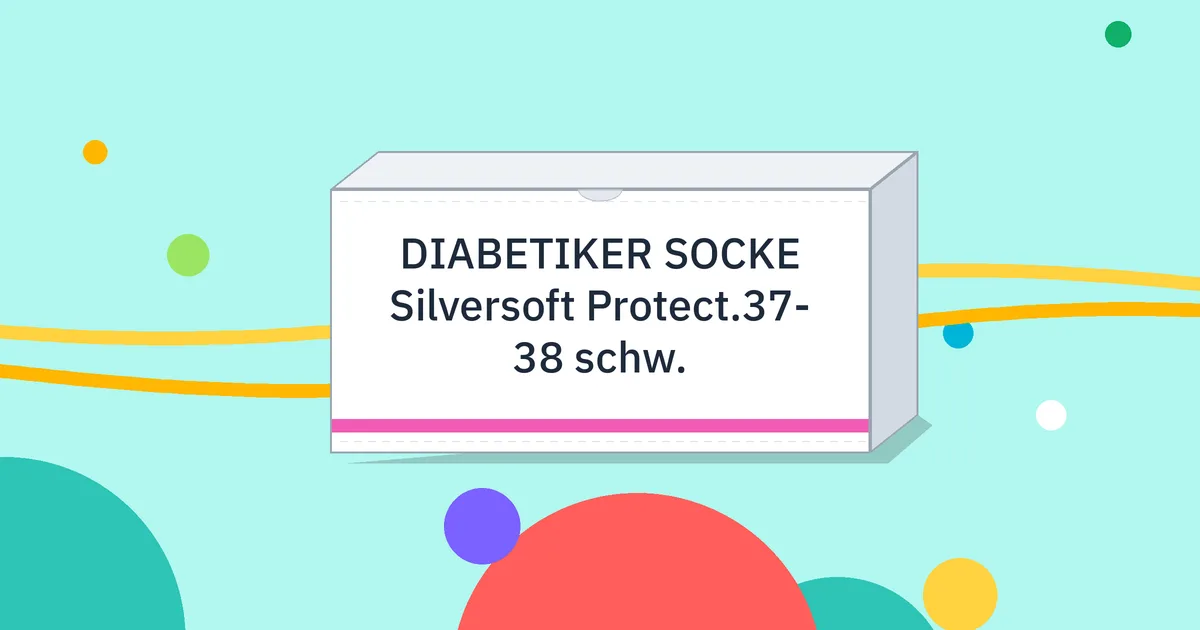 Symbolbild: Packung mit der Aufschrift DIABETIKER SOCKE Silversoft Protect.37-38 schw. (PZN 01301206) – Verfügbarkeit und Bezug in Apotheken in Frankfurt am Main