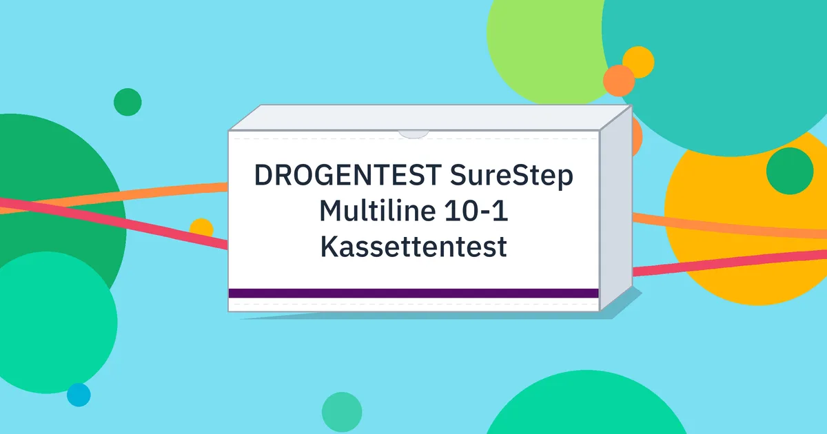 Symbolbild: Packung mit der Aufschrift DROGENTEST SureStep Multiline 10-1 Kassettentest (PZN 16589495) – Verfügbarkeit und Bezug in Apotheken in Frankfurt am Main