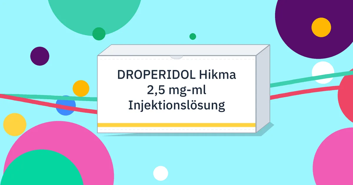 Symbolbild: Packung mit der Aufschrift DROPERIDOL Hikma 2,5 mg-ml Injektionslösung (PZN 16023351) – Verfügbarkeit und Bezug in Apotheken in Frankfurt am Main