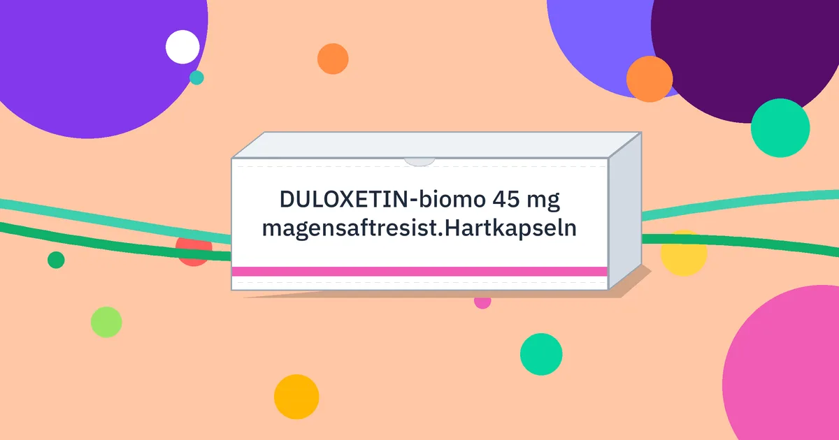 Symbolbild: Packung mit der Aufschrift DULOXETIN-biomo 45 mg magensaftresist.Hartkapseln (PZN 14366242) – Verfügbarkeit und Bezug in Apotheken in Frankfurt am Main
