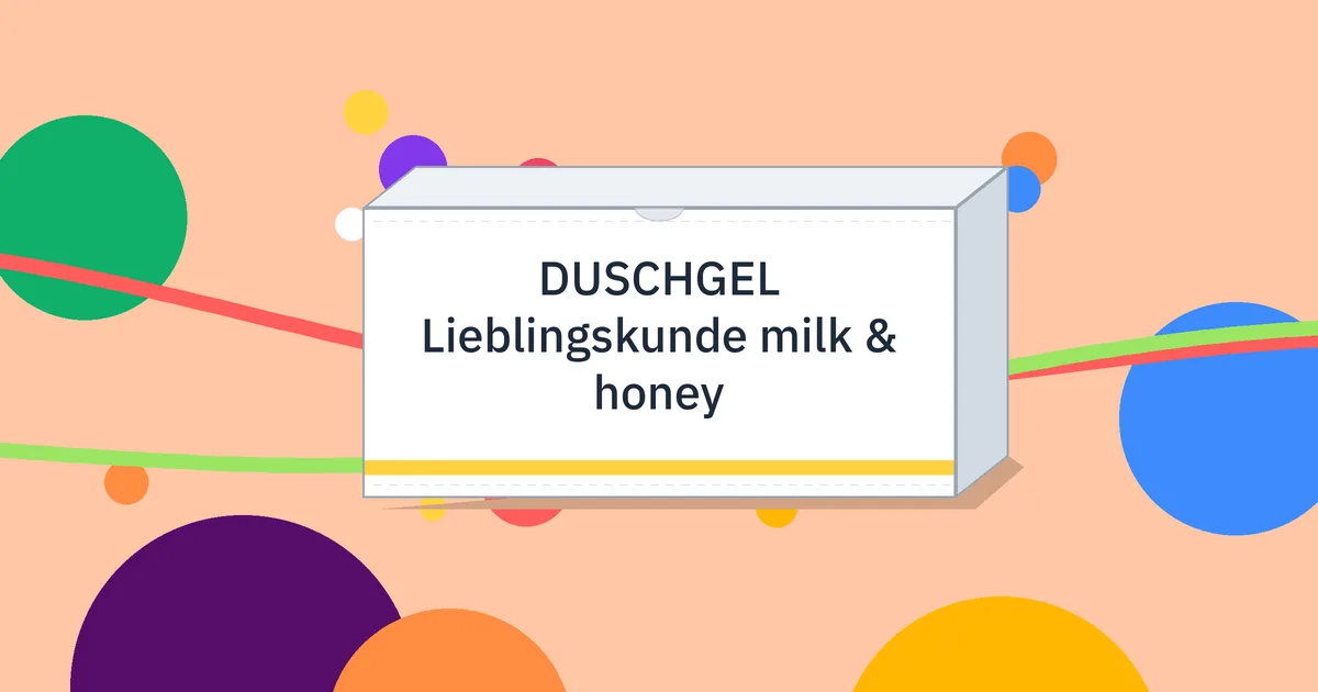 Symbolbild: Packung mit der Aufschrift DUSCHGEL Lieblingskunde milk & honey (PZN 20942000) – Verfügbarkeit und Bezug in Apotheken in Frankfurt am Main