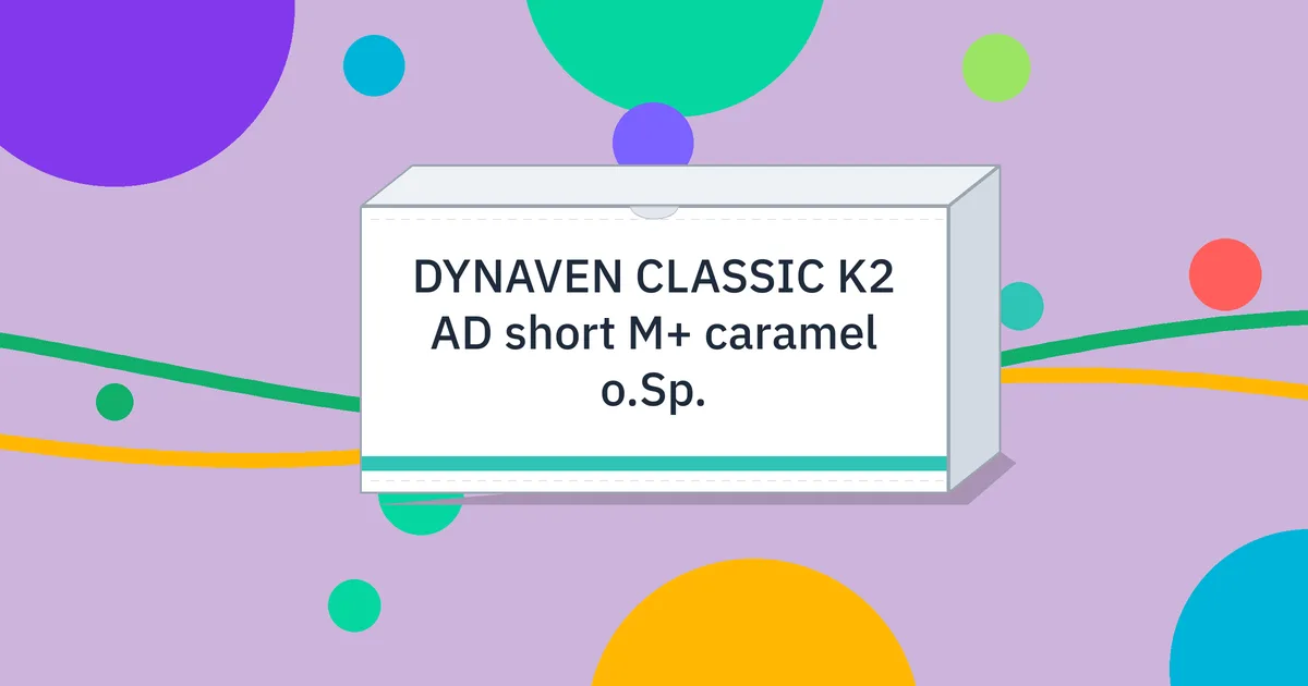 Symbolbild: Packung mit der Aufschrift DYNAVEN CLASSIC K2 AD short M+ caramel o.Sp. (PZN 18417315) – Verfügbarkeit und Bezug in Apotheken in Frankfurt am Main