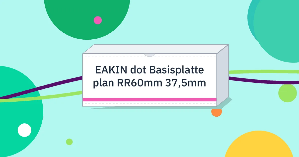 Symbolbild: Packung mit der Aufschrift EAKIN dot Basisplatte plan RR60mm 37,5mm (PZN 11870626) – Verfügbarkeit und Bezug in Apotheken in Frankfurt am Main