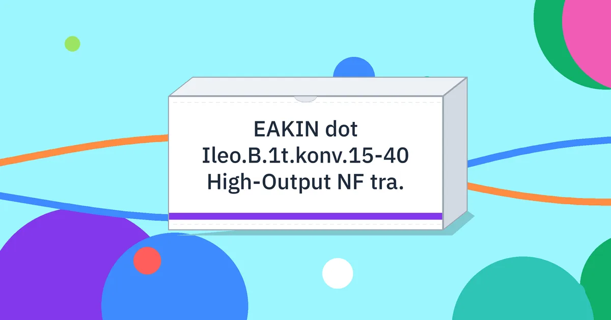Symbolbild: Packung mit der Aufschrift EAKIN dot Ileo.B.1t.konv.15-40 High-Output NF tra. (PZN 19985375) – Verfügbarkeit und Bezug in Apotheken in Frankfurt am Main