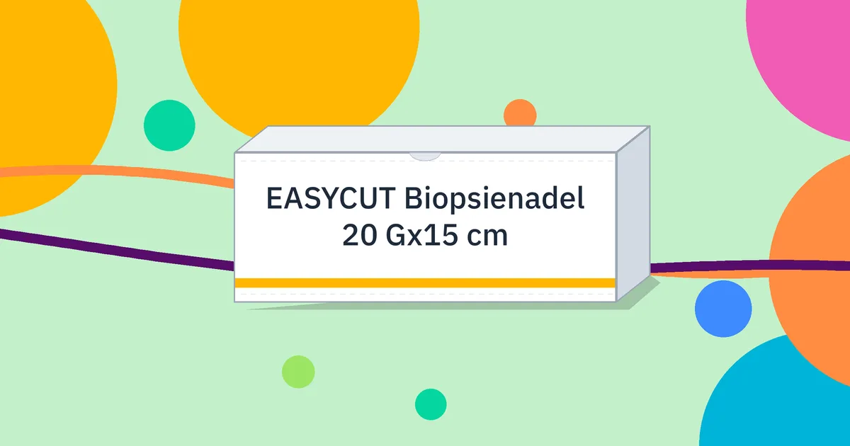 Symbolbild: Packung mit der Aufschrift EASYCUT Biopsienadel 20 Gx15 cm (PZN 16921050) – Verfügbarkeit und Bezug in Apotheken in Frankfurt am Main