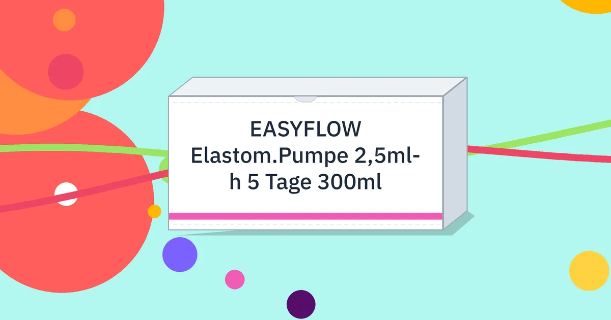 Symbolbild: Packung mit der Aufschrift EASYFLOW Elastom.Pumpe 2,5ml-h 5 Tage 300ml (PZN 18095277) – Verfügbarkeit und Bezug in Apotheken in Frankfurt am Main