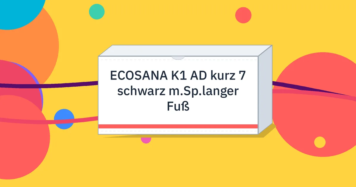 Symbolbild: Packung mit der Aufschrift ECOSANA K1 AD kurz 7 schwarz m.Sp.langer Fuß (PZN 04725421) – Verfügbarkeit und Bezug in Apotheken in Frankfurt am Main