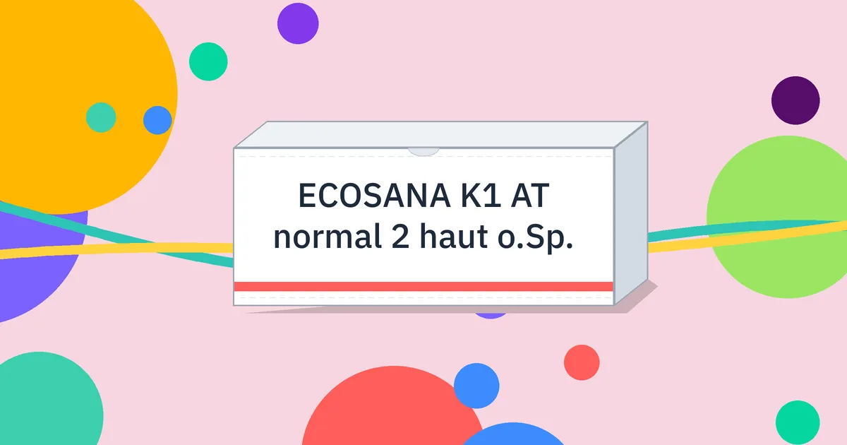 Symbolbild: Packung mit der Aufschrift ECOSANA K1 AT normal 2 haut o.Sp. (PZN 04731456) – Verfügbarkeit und Bezug in Apotheken in Frankfurt am Main