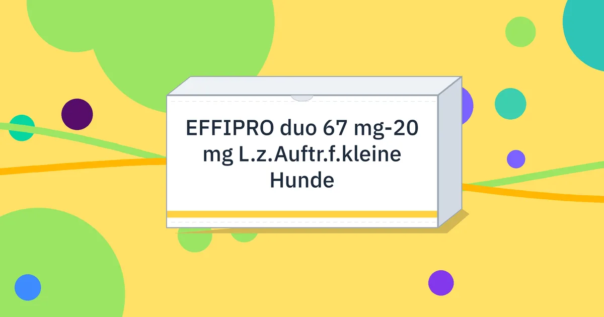 Symbolbild: Packung mit der Aufschrift EFFIPRO duo 67 mg-20 mg L.z.Auftr.f.kleine Hunde (PZN 13425540) – Verfügbarkeit und Bezug in Apotheken in Frankfurt am Main