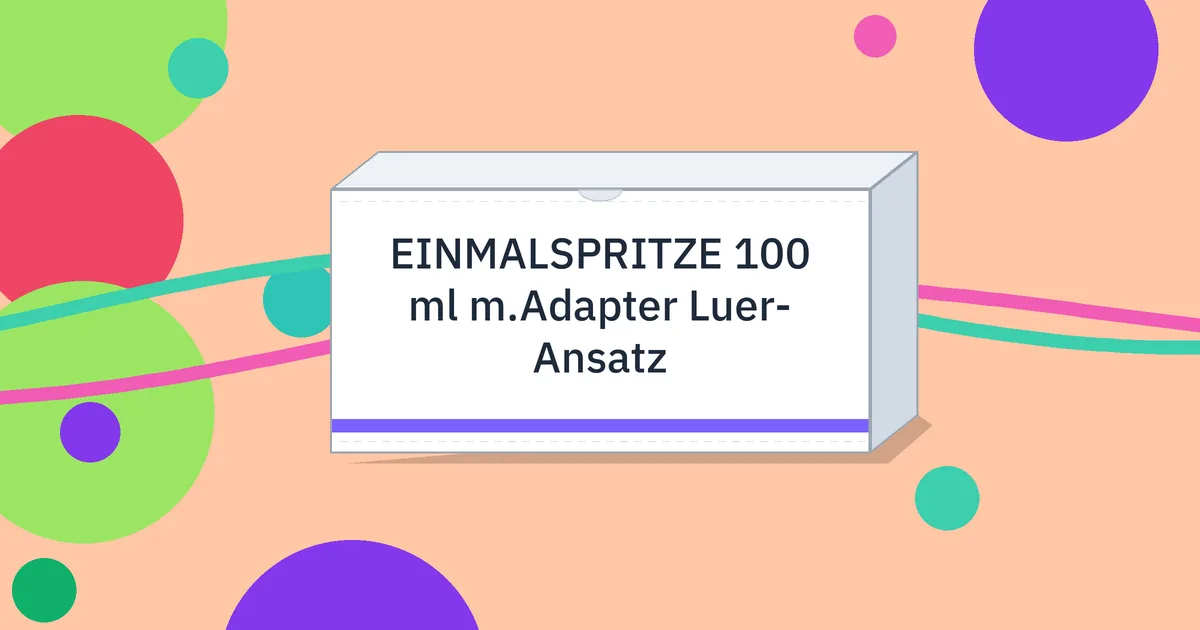 Symbolbild: Packung mit der Aufschrift EINMALSPRITZE 100 ml m.Adapter Luer-Ansatz (PZN 18459271) – Verfügbarkeit und Bezug in Apotheken in Frankfurt am Main