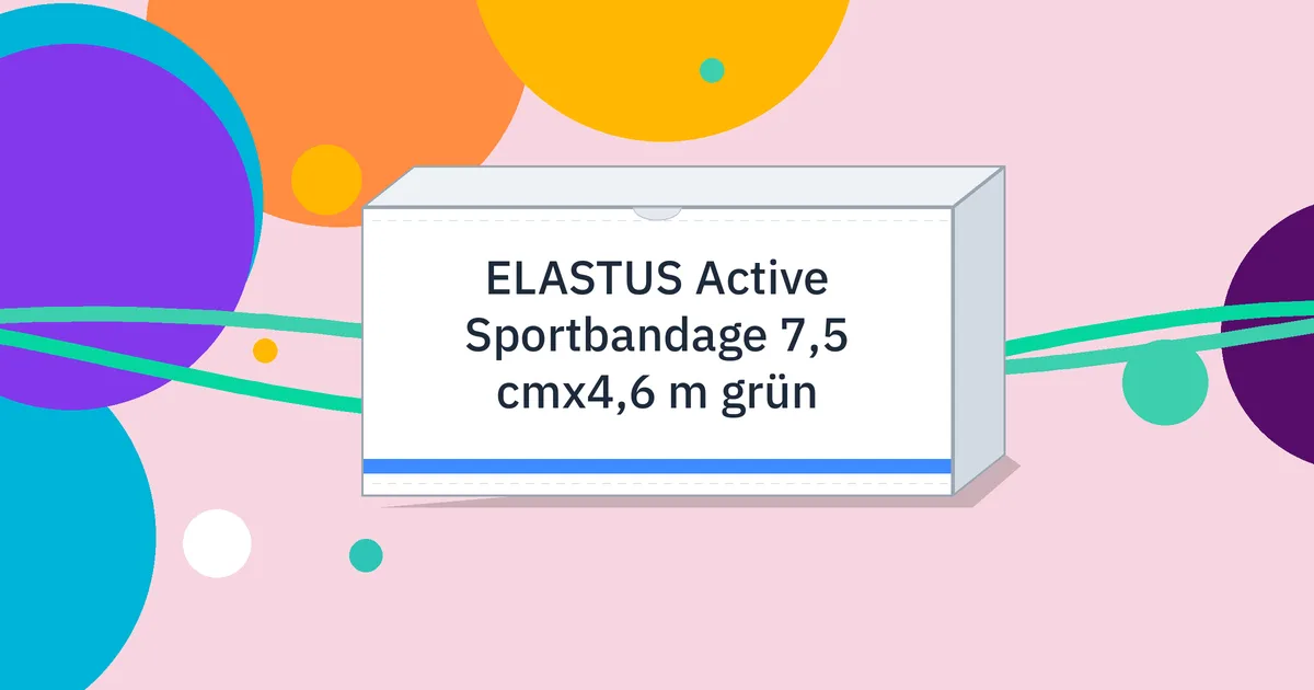 Symbolbild: Packung mit der Aufschrift ELASTUS Active Sportbandage 7,5 cmx4,6 m grün (PZN 06103126) – Verfügbarkeit und Bezug in Apotheken in Frankfurt am Main