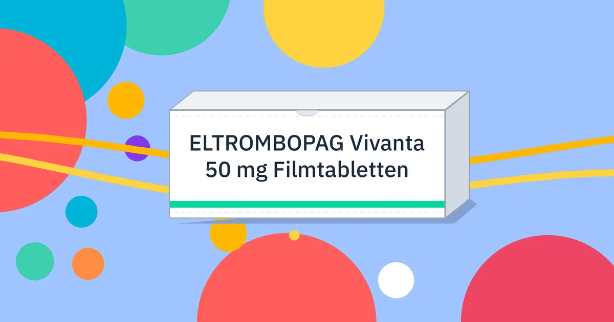 Symbolbild: Packung mit der Aufschrift ELTROMBOPAG Vivanta 50 mg Filmtabletten (PZN 19831519) – Verfügbarkeit und Bezug in Apotheken in Frankfurt am Main