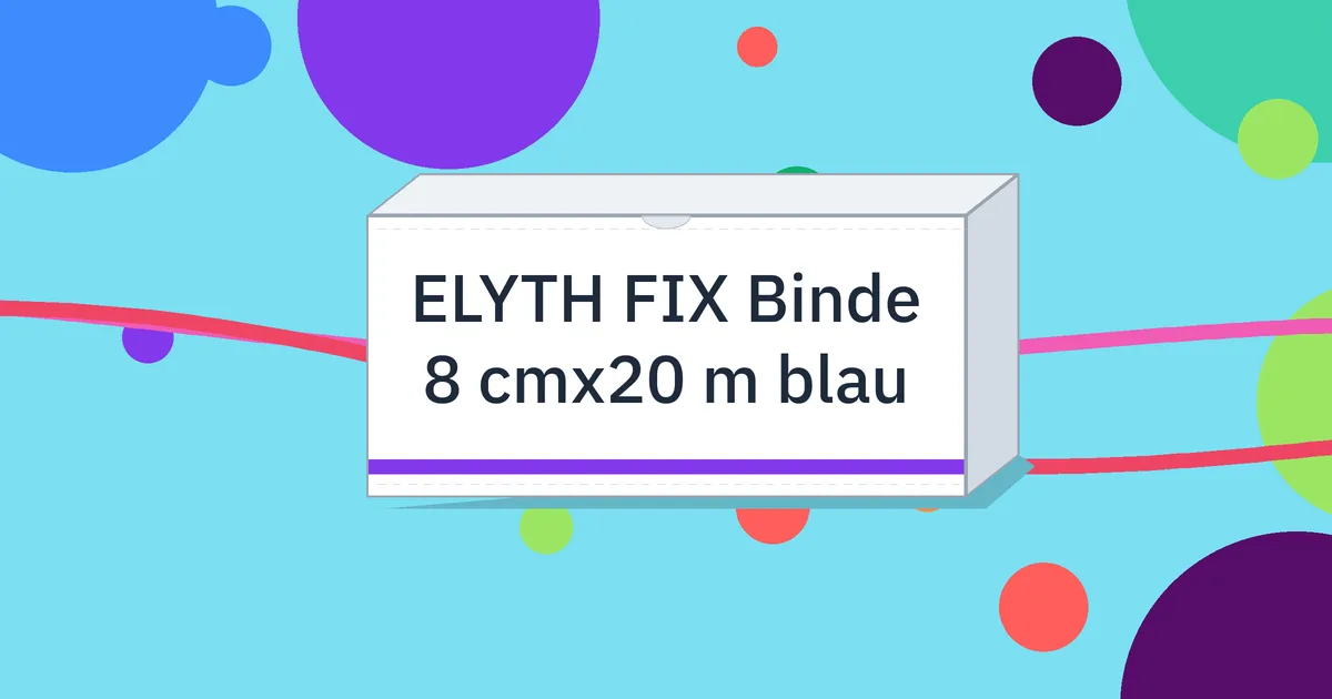 Symbolbild: Packung mit der Aufschrift ELYTH FIX Binde 8 cmx20 m blau (PZN 10537540) – Verfügbarkeit und Bezug in Apotheken in Frankfurt am Main