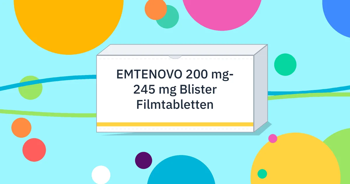 Symbolbild: Packung mit der Aufschrift EMTENOVO 200 mg-245 mg Blister Filmtabletten (PZN 13198357) – Verfügbarkeit und Bezug in Apotheken in Frankfurt am Main