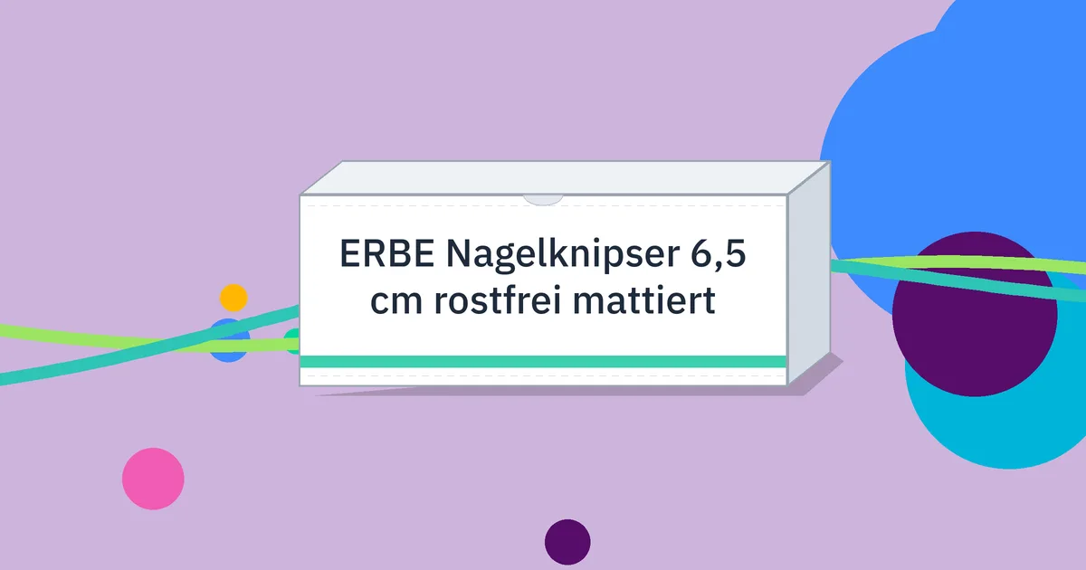Symbolbild: Packung mit der Aufschrift ERBE Nagelknipser 6,5 cm rostfrei mattiert (PZN 15733524) – Verfügbarkeit und Bezug in Apotheken in Frankfurt am Main