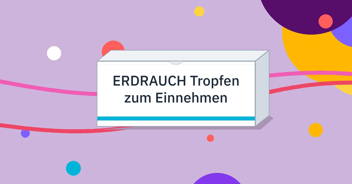 Symbolbild: Packung mit der Aufschrift ERDRAUCH Tropfen zum Einnehmen (PZN 11365584) – Verfügbarkeit und Bezug in Apotheken in Frankfurt am Main