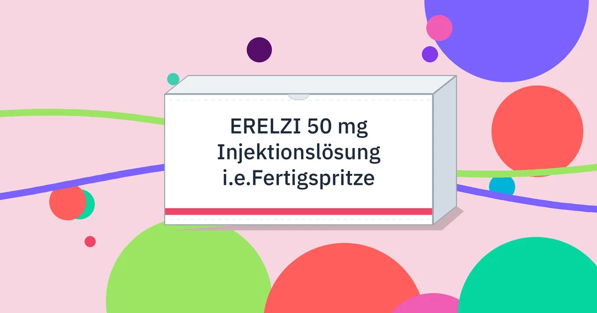 Symbolbild: Packung mit der Aufschrift ERELZI 50 mg Injektionslösung i.e.Fertigspritze (PZN 13781223) – Verfügbarkeit und Bezug in Apotheken in Frankfurt am Main