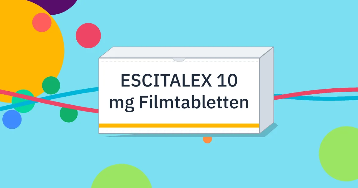 Symbolbild: Packung mit der Aufschrift ESCITALEX 10 mg Filmtabletten (PZN 10399807) – Verfügbarkeit und Bezug in Apotheken in Frankfurt am Main