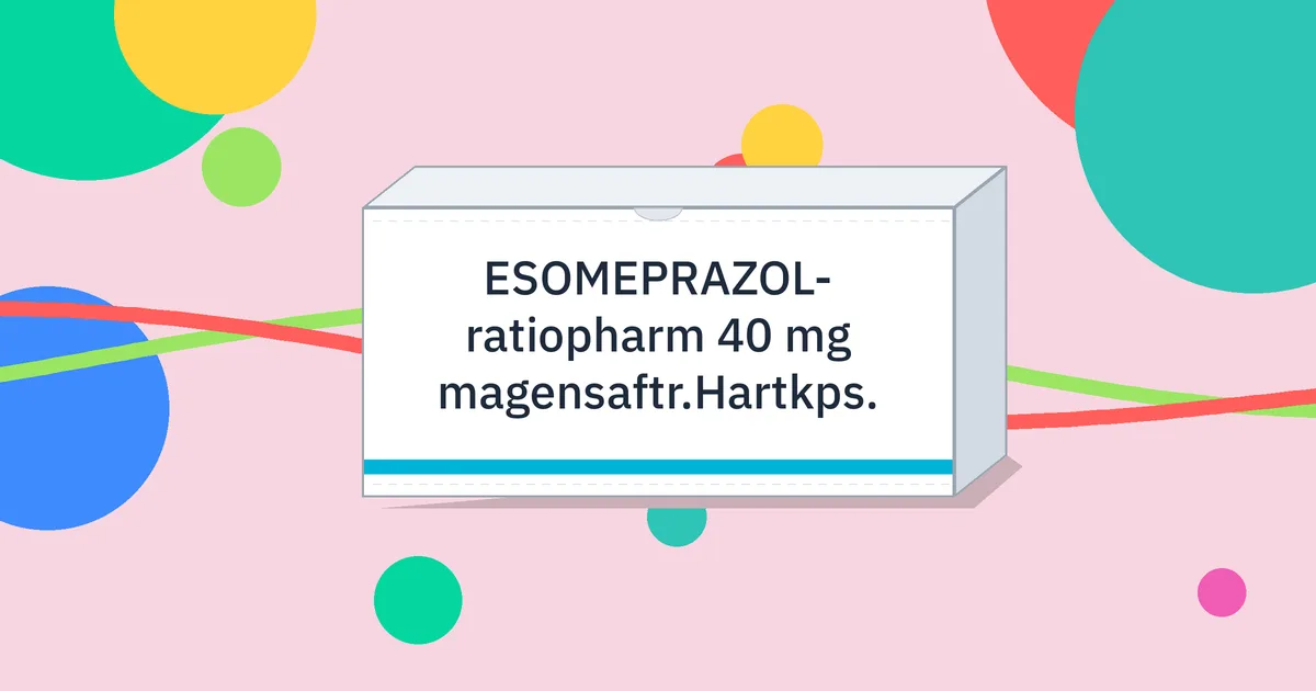 Symbolbild: Packung mit der Aufschrift ESOMEPRAZOL-ratiopharm 40 mg magensaftr.Hartkps. (PZN 06456793) – Verfügbarkeit und Bezug in Apotheken in Frankfurt am Main