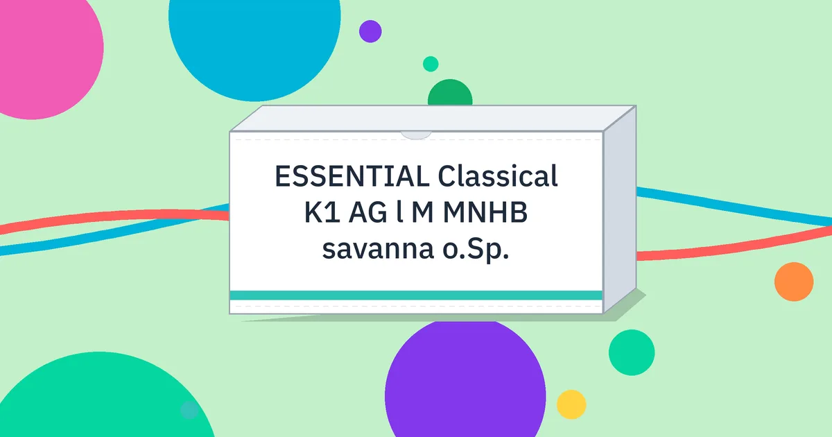 Symbolbild: Packung mit der Aufschrift ESSENTIAL Classical K1 AG l M MNHB savanna o.Sp. (PZN 19320463) – Verfügbarkeit und Bezug in Apotheken in Frankfurt am Main