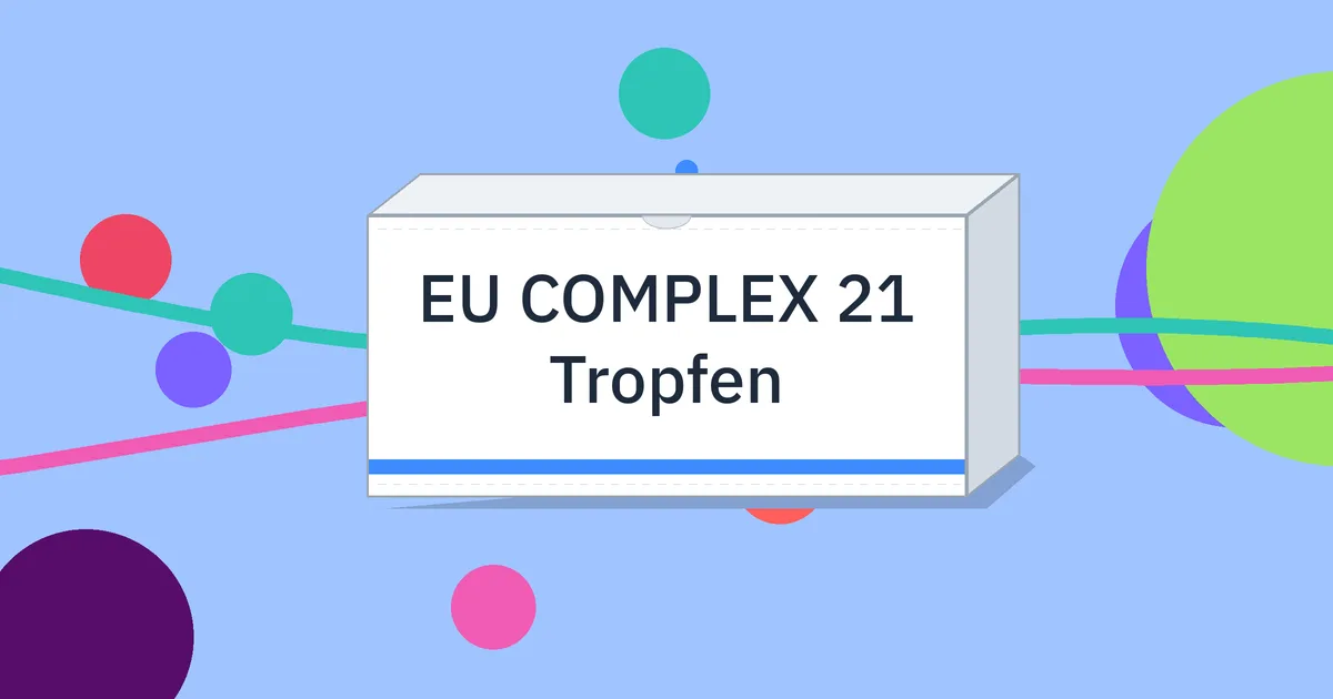 Symbolbild: Packung mit der Aufschrift EU COMPLEX 21 Tropfen (PZN 16785109) – Verfügbarkeit und Bezug in Apotheken in Frankfurt am Main