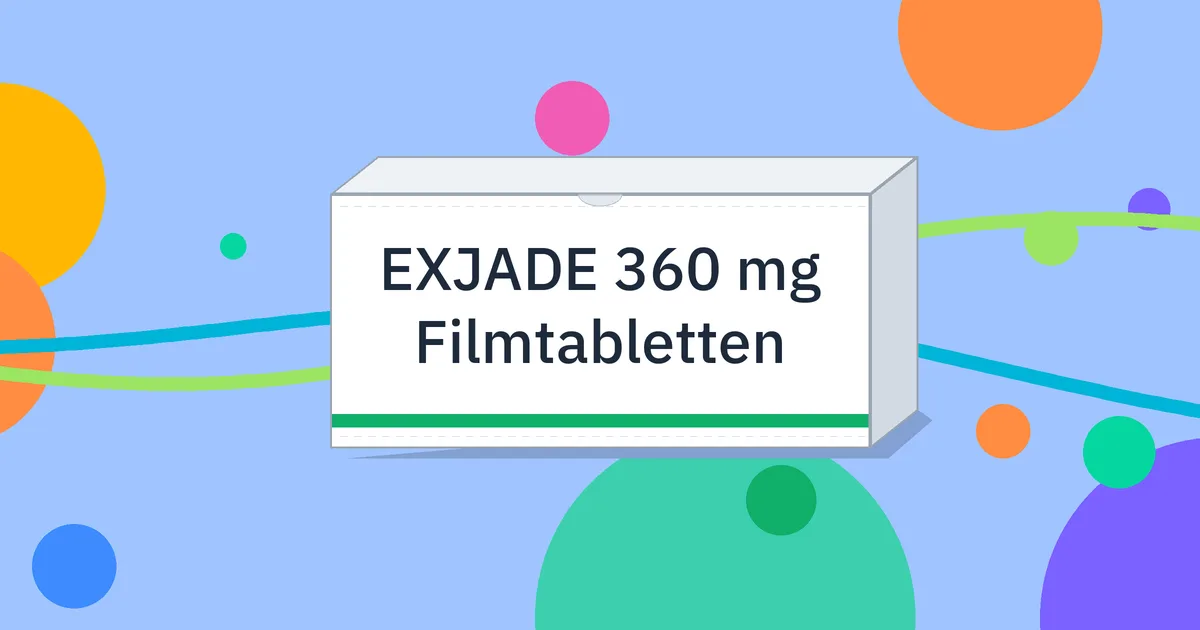 Symbolbild: Packung mit der Aufschrift EXJADE 360 mg Filmtabletten (PZN 16530585) – Verfügbarkeit und Bezug in Apotheken in Frankfurt am Main