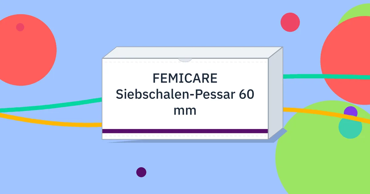 Symbolbild: Packung mit der Aufschrift FEMICARE Siebschalen-Pessar 60 mm (PZN 19336406) – Verfügbarkeit und Bezug in Apotheken in Frankfurt am Main