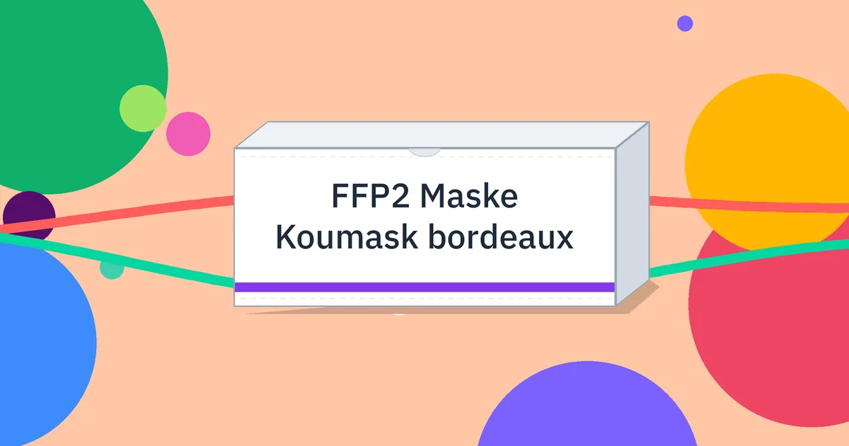 Symbolbild: Packung mit der Aufschrift FFP2 Maske Koumask bordeaux (PZN 18435804) – Verfügbarkeit und Bezug in Apotheken in Frankfurt am Main