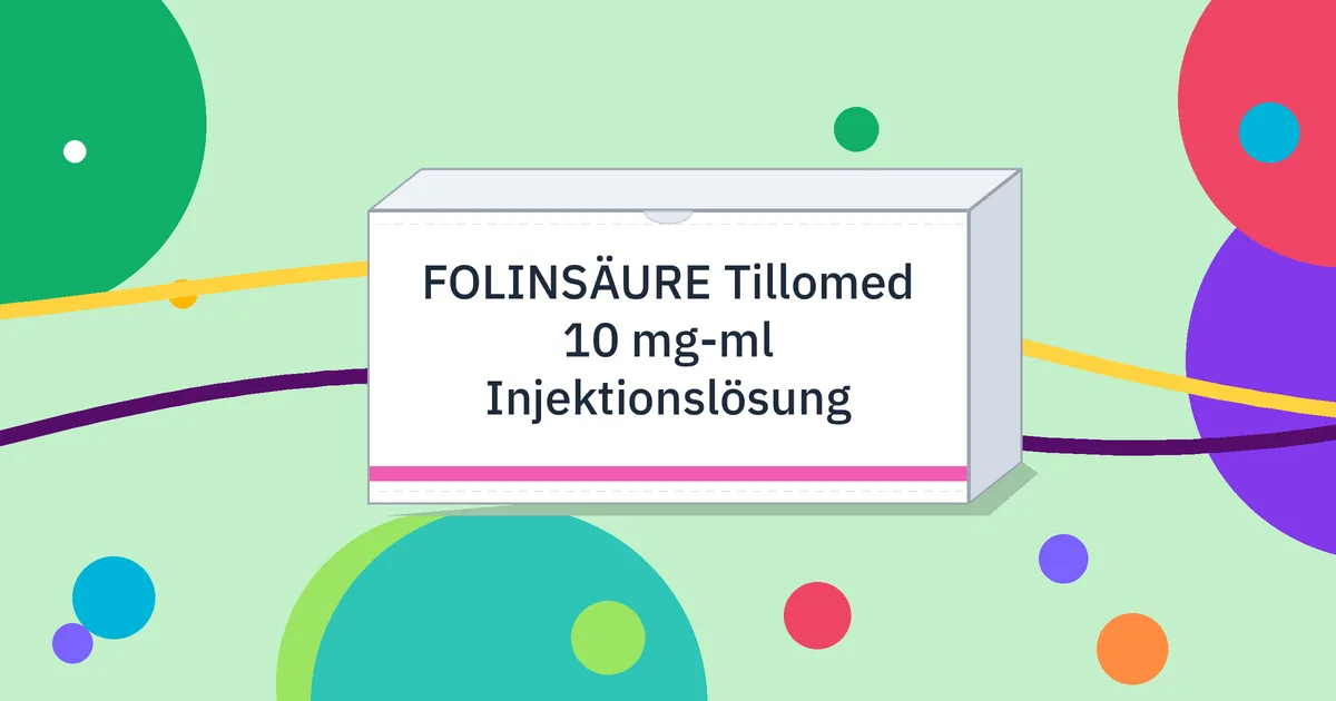 Symbolbild: Packung mit der Aufschrift FOLINSÄURE Tillomed 10 mg-ml Injektionslösung (PZN 20313356) – Verfügbarkeit und Bezug in Apotheken in Frankfurt am Main