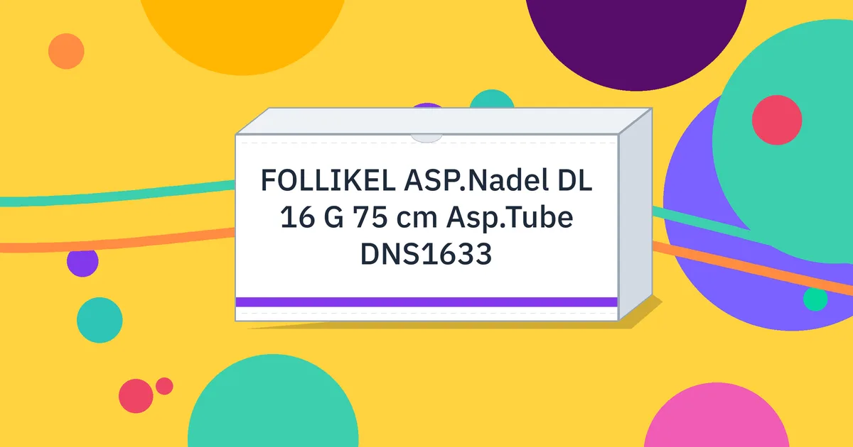 Symbolbild: Packung mit der Aufschrift FOLLIKEL ASP.Nadel DL 16 G 75 cm Asp.Tube DNS1633 (PZN 19054984) – Verfügbarkeit und Bezug in Apotheken in Frankfurt am Main