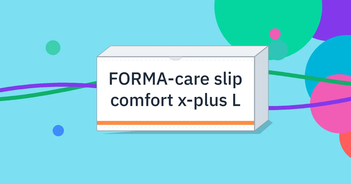 Symbolbild: Packung mit der Aufschrift FORMA-care slip comfort x-plus L (PZN 18310793) – Verfügbarkeit und Bezug in Apotheken in Frankfurt am Main