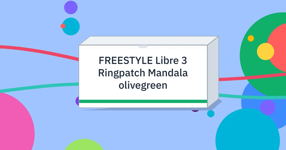 Symbolbild: Packung mit der Aufschrift FREESTYLE Libre 3 Ringpatch Mandala olivegreen (PZN 19868563) – Verfügbarkeit und Bezug in Apotheken in Frankfurt am Main