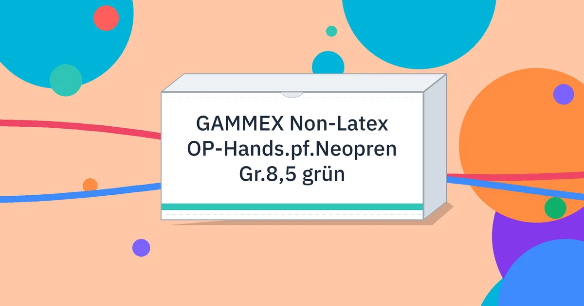 Symbolbild: Packung mit der Aufschrift GAMMEX Non-Latex OP-Hands.pf.Neopren Gr.8,5 grün (PZN 11237892) – Verfügbarkeit und Bezug in Apotheken in Frankfurt am Main