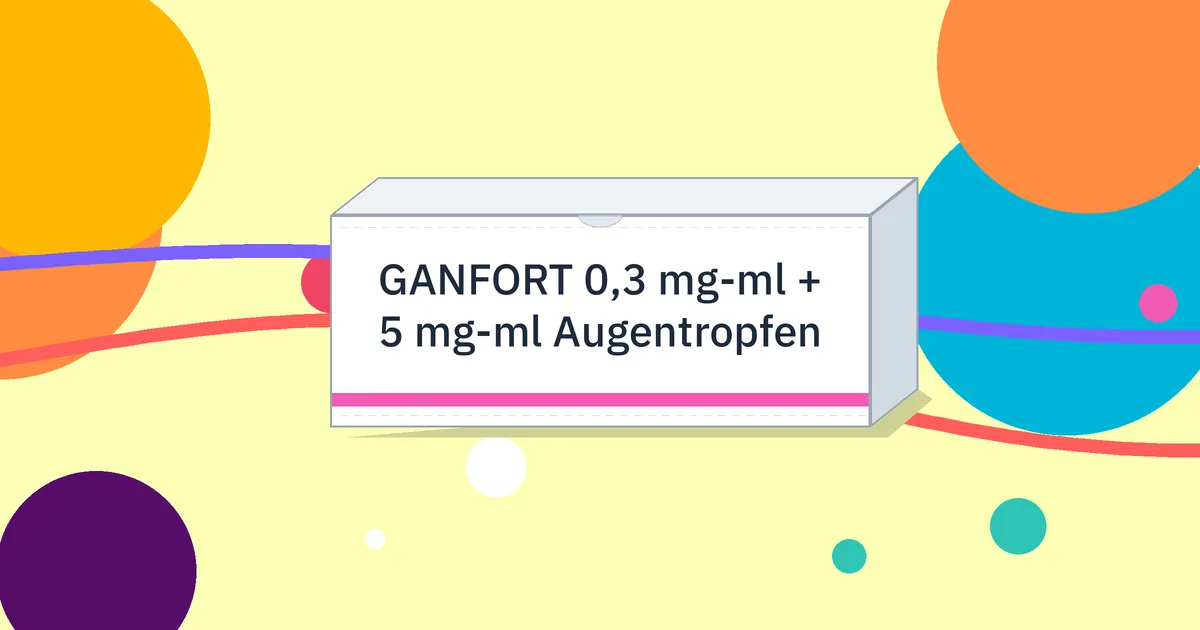 Symbolbild: Packung mit der Aufschrift GANFORT 0,3 mg-ml + 5 mg-ml Augentropfen (PZN 19263009) – Verfügbarkeit und Bezug in Apotheken in Frankfurt am Main