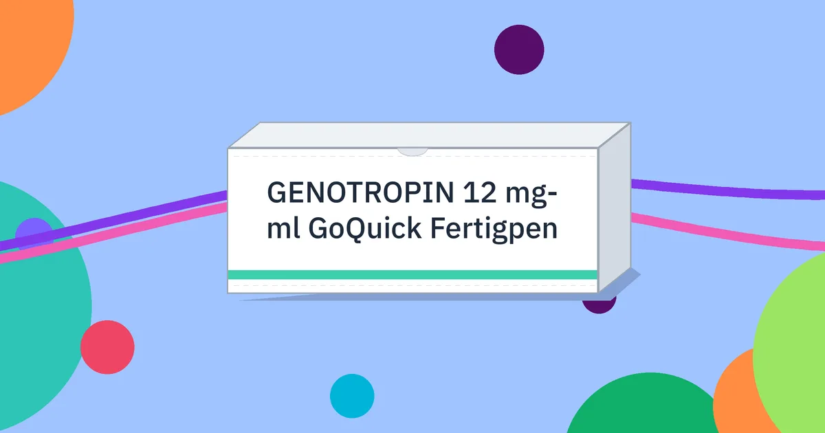 Symbolbild: Packung mit der Aufschrift GENOTROPIN 12 mg-ml GoQuick Fertigpen (PZN 09481633) – Verfügbarkeit und Bezug in Apotheken in Frankfurt am Main