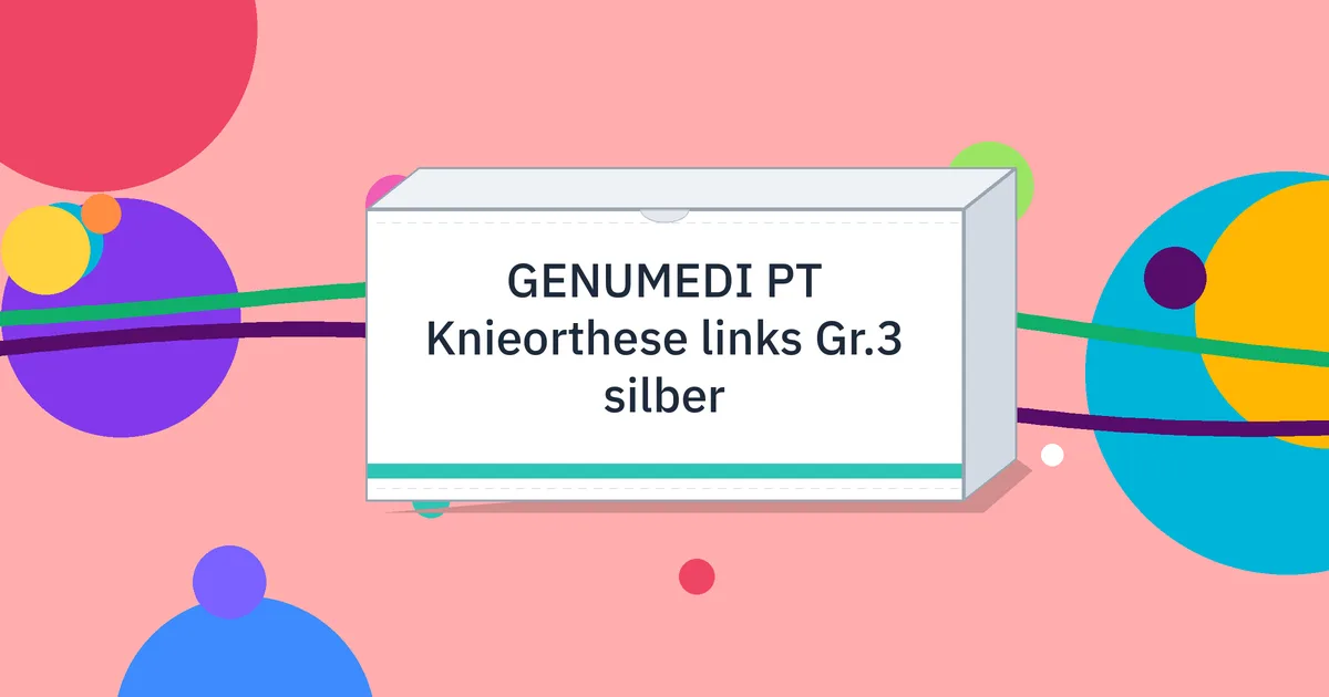 Symbolbild: Packung mit der Aufschrift GENUMEDI PT Knieorthese links Gr.3 silber (PZN 03648753) – Verfügbarkeit und Bezug in Apotheken in Frankfurt am Main