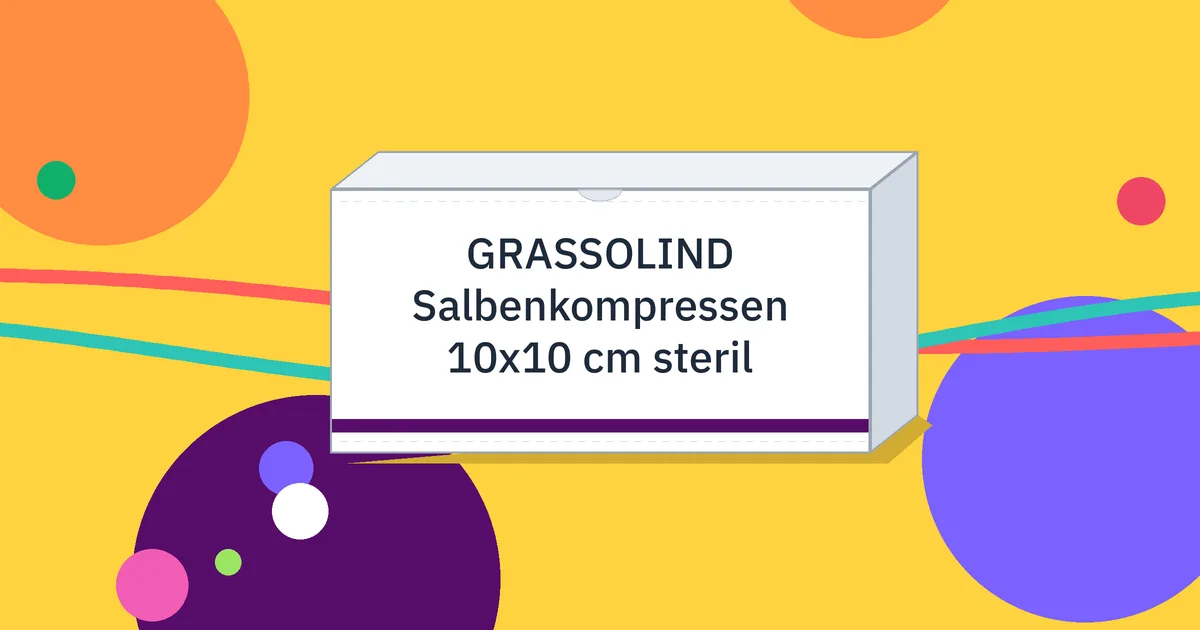 Symbolbild: Packung mit der Aufschrift GRASSOLIND Salbenkompressen 10x10 cm steril (PZN 18127735) – Verfügbarkeit und Bezug in Apotheken in Frankfurt am Main