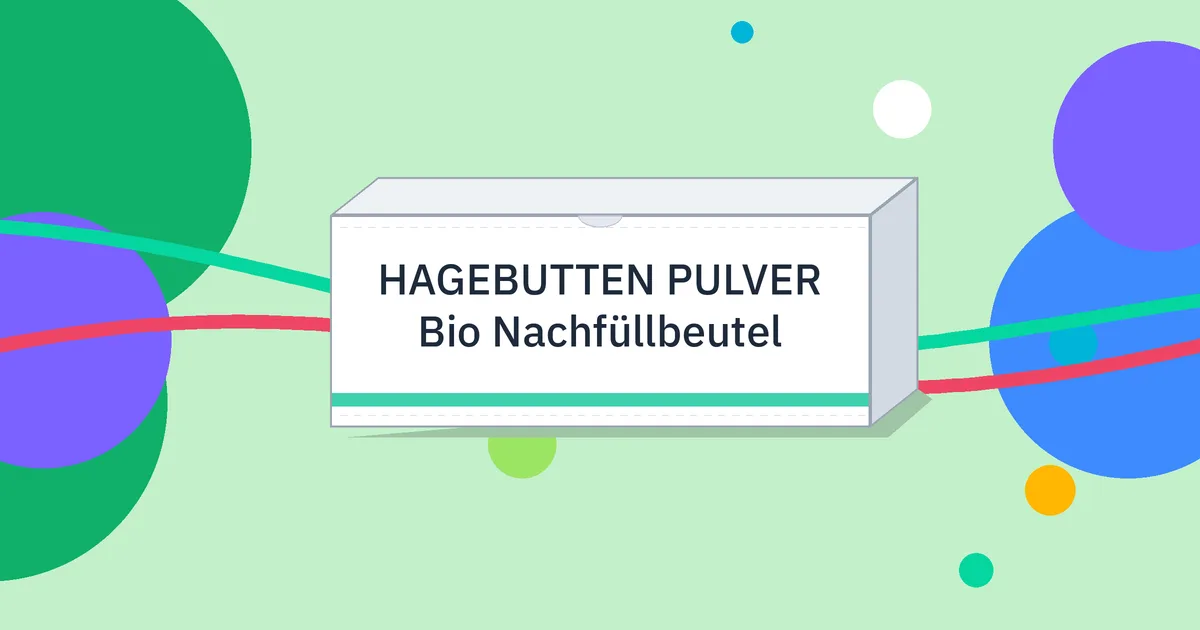 Symbolbild: Packung mit der Aufschrift HAGEBUTTEN PULVER Bio Nachfüllbeutel (PZN 12648829) – Verfügbarkeit und Bezug in Apotheken in Frankfurt am Main