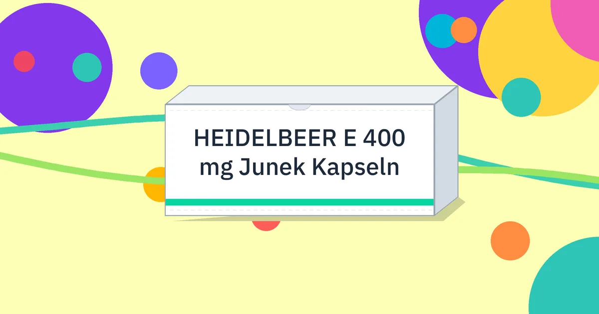 Symbolbild: Packung mit der Aufschrift HEIDELBEER E 400 mg Junek Kapseln (PZN 10336416) – Verfügbarkeit und Bezug in Apotheken in Frankfurt am Main
