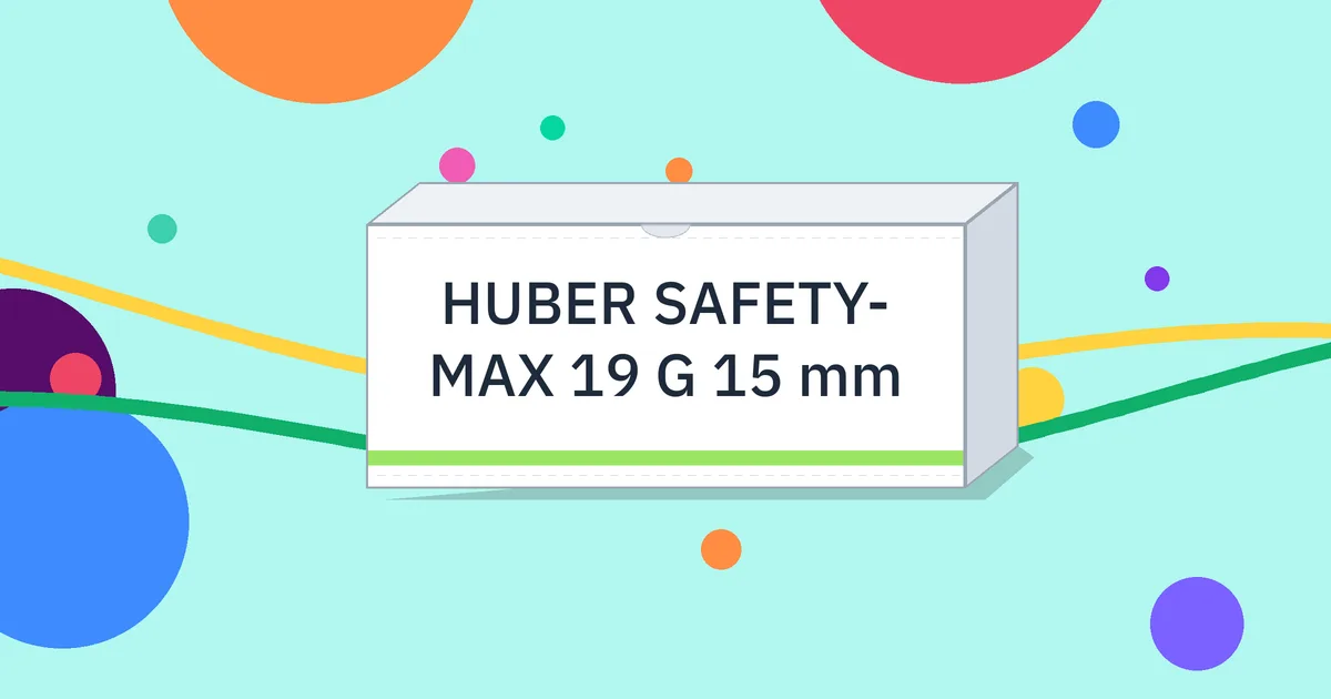 Symbolbild: Packung mit der Aufschrift HUBER SAFETY-MAX 19 G 15 mm (PZN 10185182) – Verfügbarkeit und Bezug in Apotheken in Frankfurt am Main